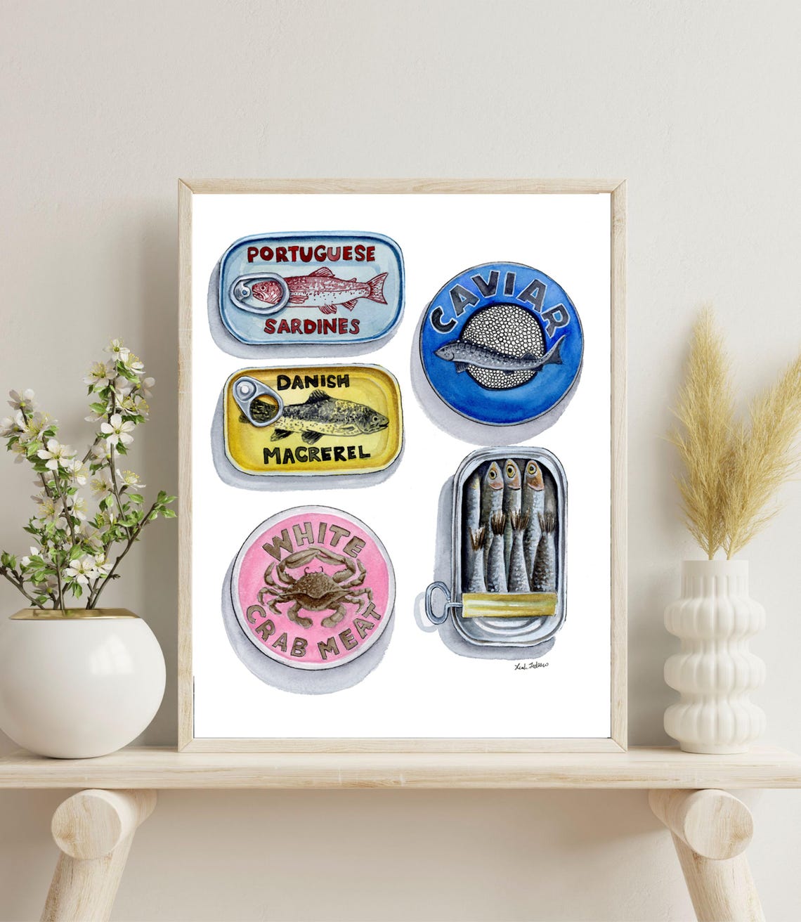 Tinned Fish Watercolor Print, Food Illustration, Sardine Art - Etsy