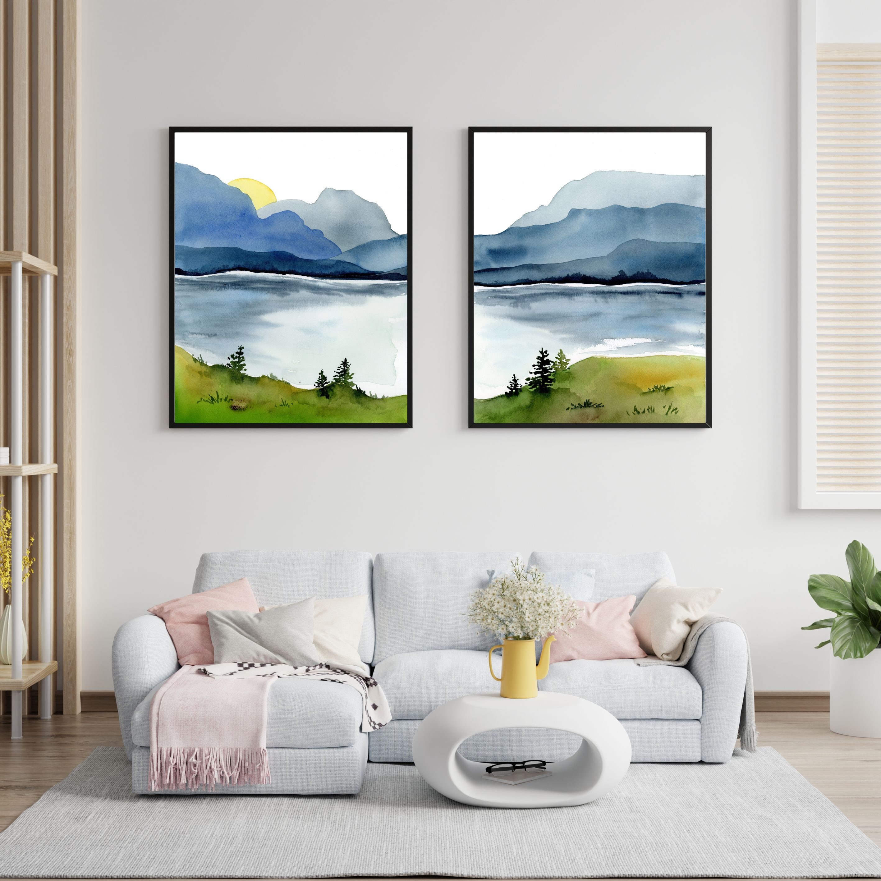 Watercolor Mountain Landscape Prints, Nature Wall Art, Set of 2 - Etsy