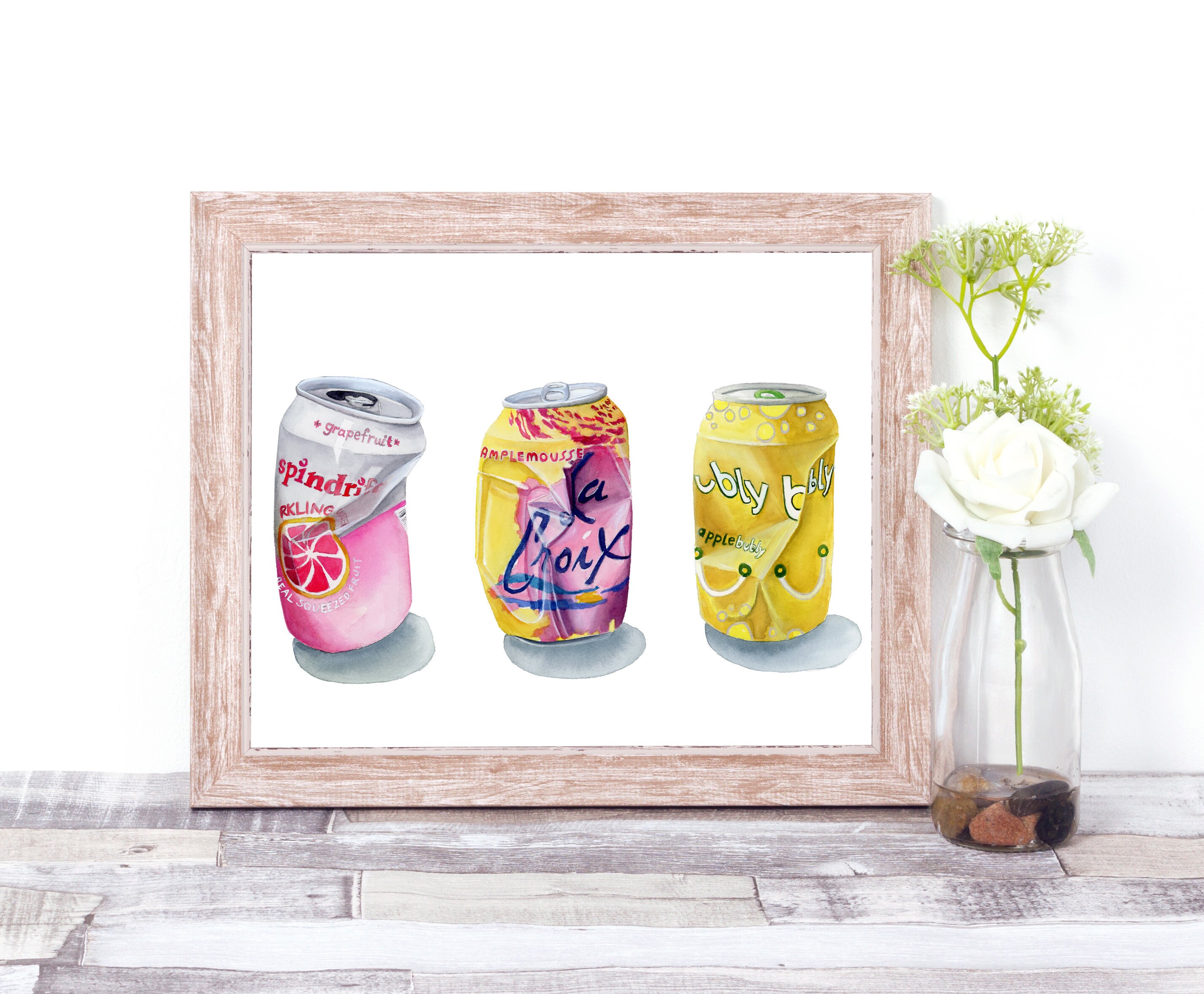 Sparkling Water Cans Watercolor Painting, Food Illustration, Bar Wall ...