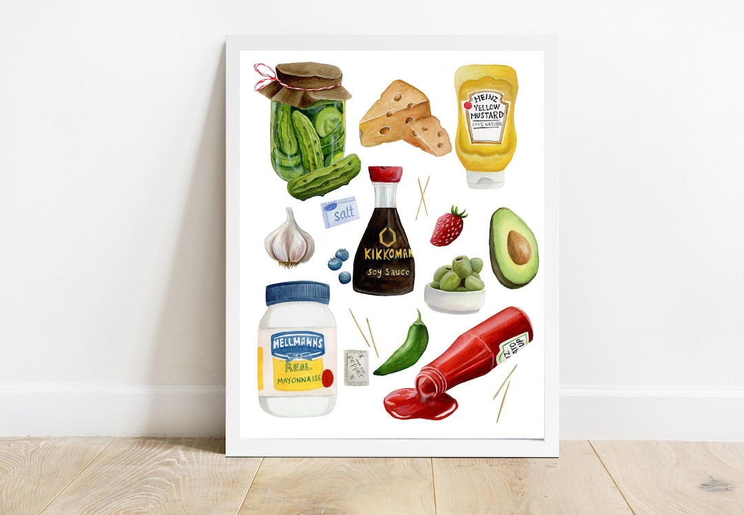 Condiment Watercolor Print, Food Illustration, Pickle Art - Etsy