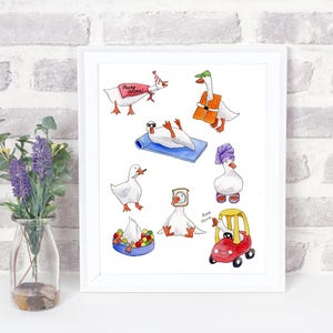 Silly Geese Watercolor Print, Goose Illustration, Kids Room Decor ...