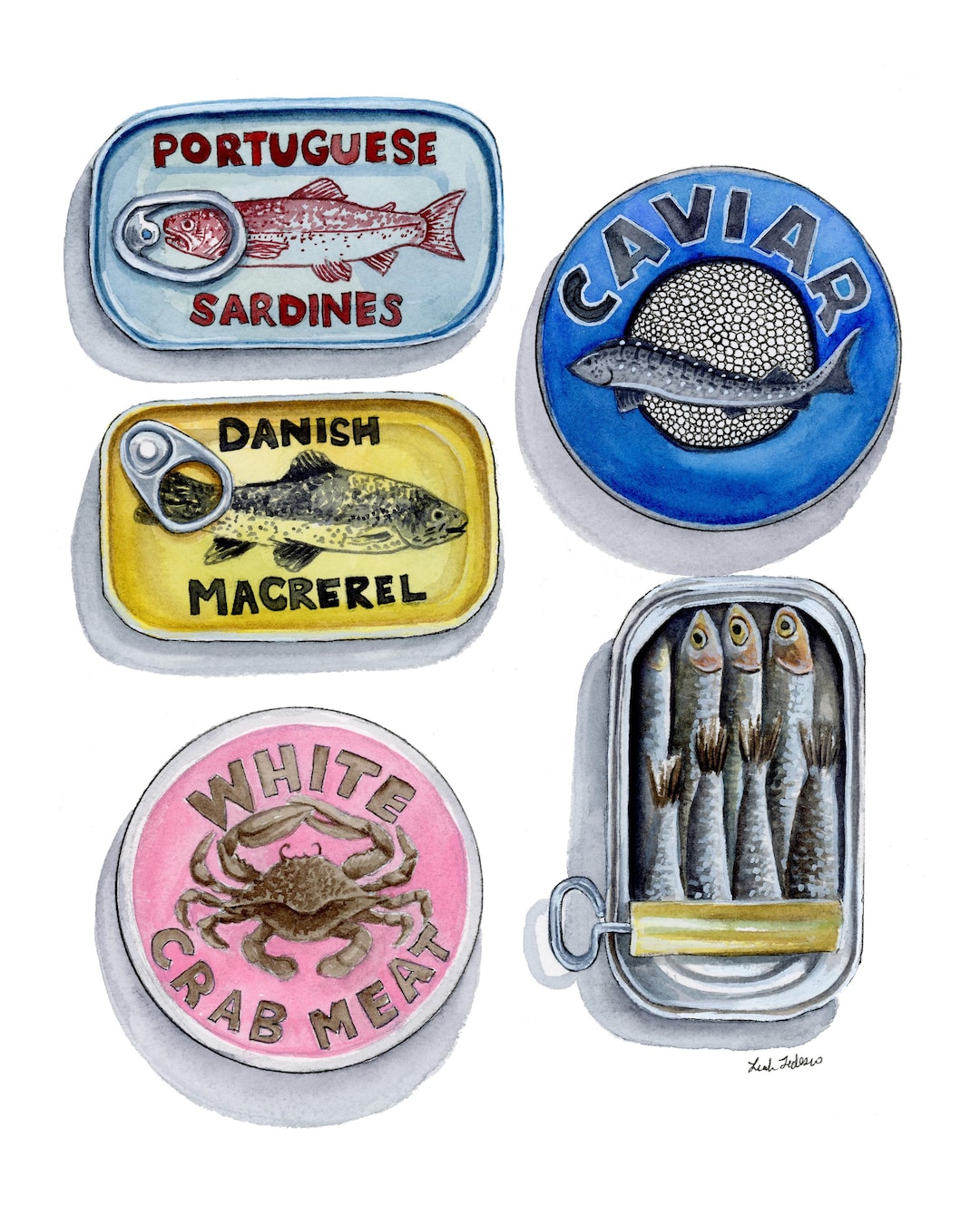 Tinned Fish Watercolor Print, Food Illustration, Sardine Art - Etsy
