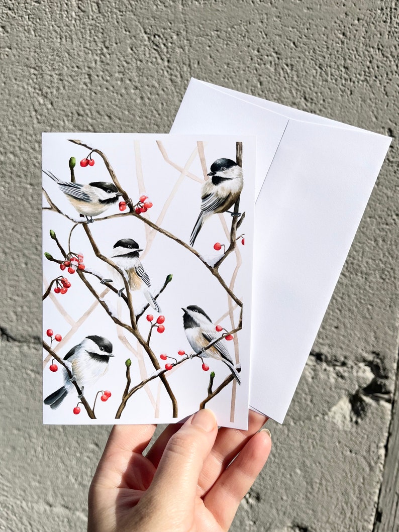 Chickadee Greeting Card, Bird Illustration, Blank Card and Stationary ...