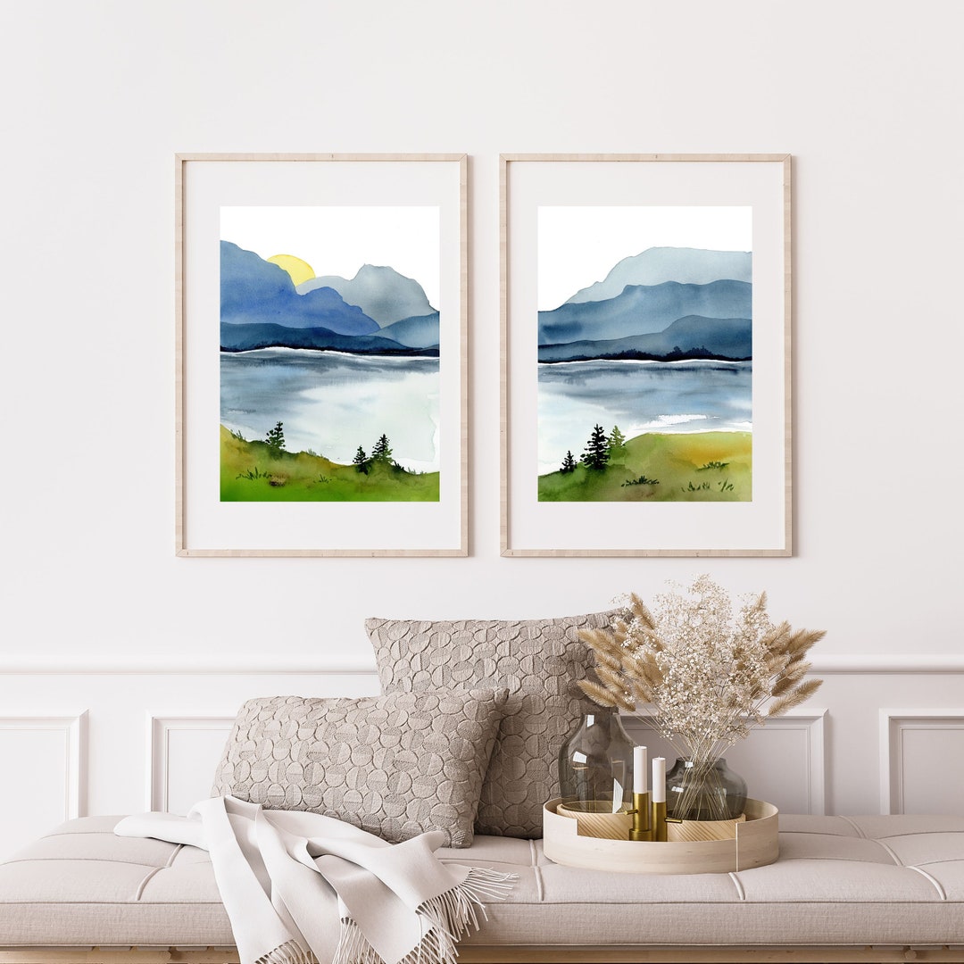 Watercolor Mountain Landscape Prints, Nature Wall Art, Set of 2 - Etsy