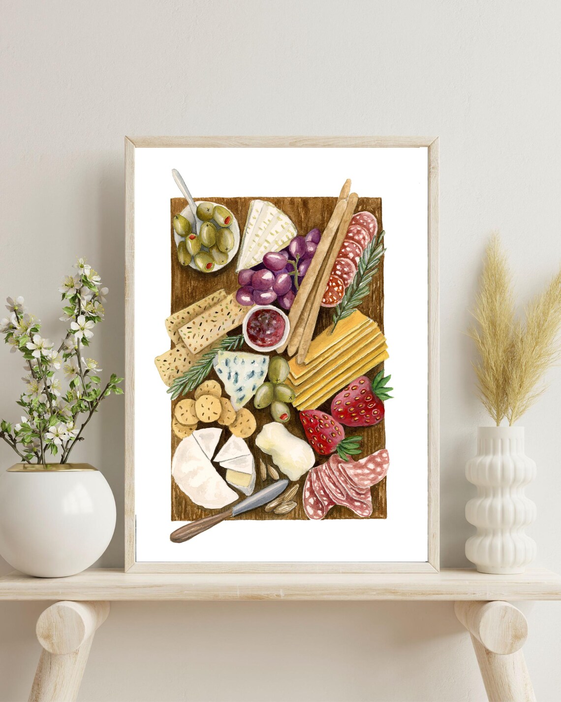 Charcuterie Board Illustration, Watercolor Painting, Kitchen Decor - Etsy