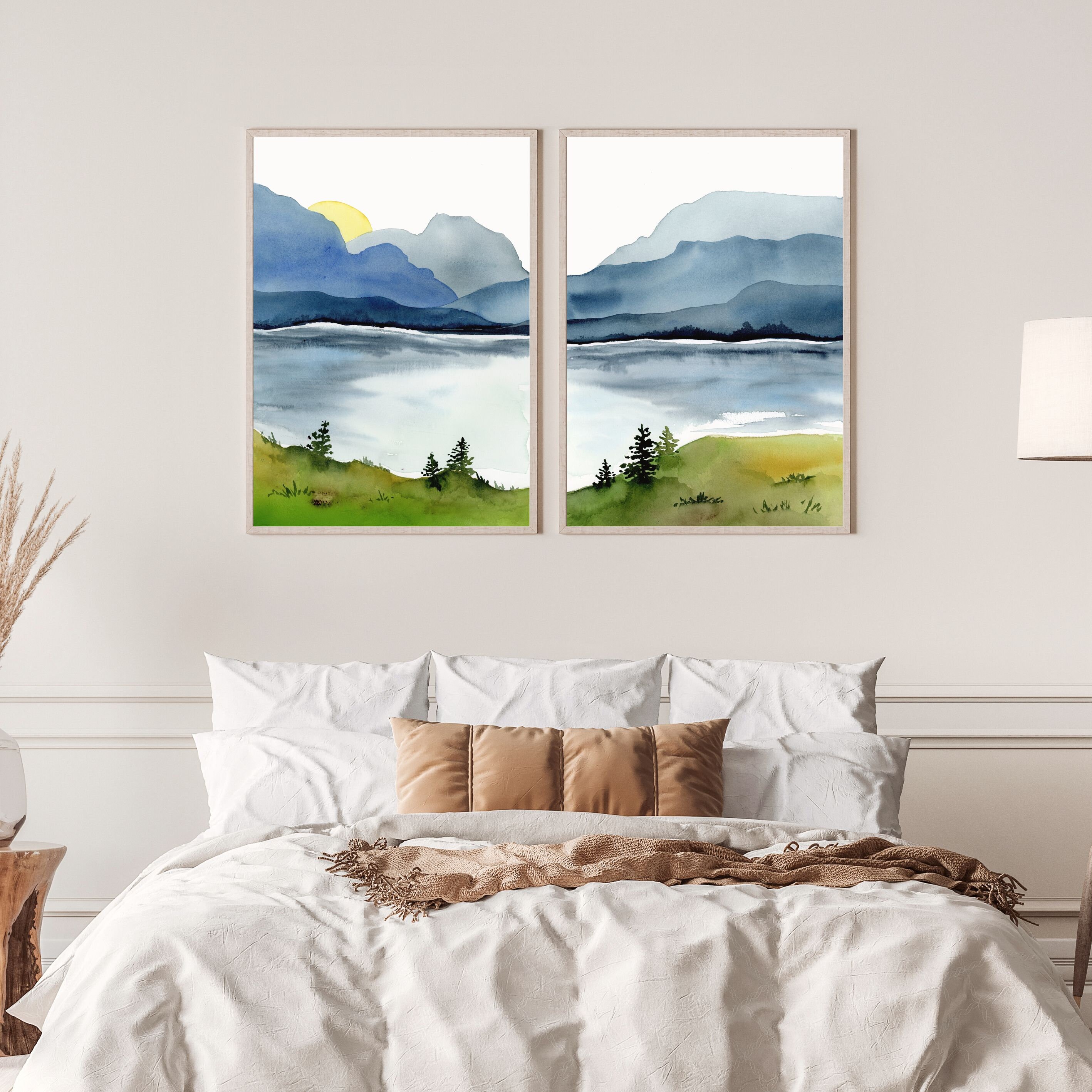 Watercolor Mountain Landscape Prints, Nature Wall Art, Set of 2 - Etsy
