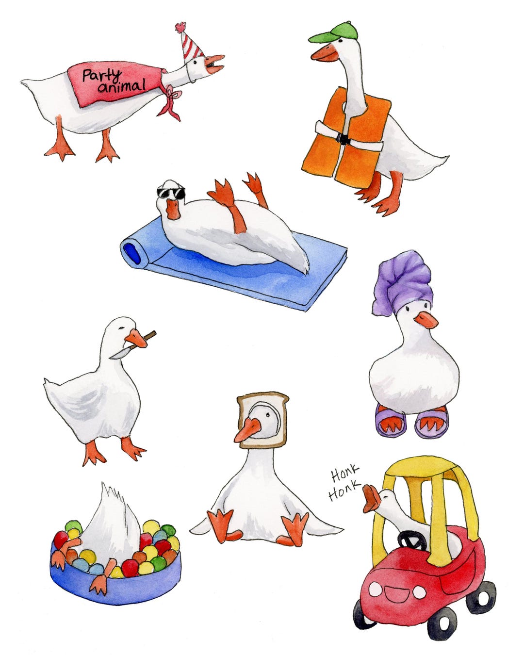 Silly Geese Watercolor Print, Goose Illustration, Kids Room Decor ...