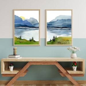 Watercolor Mountain Landscape Prints, Nature Wall Art, Set of 2 - Etsy