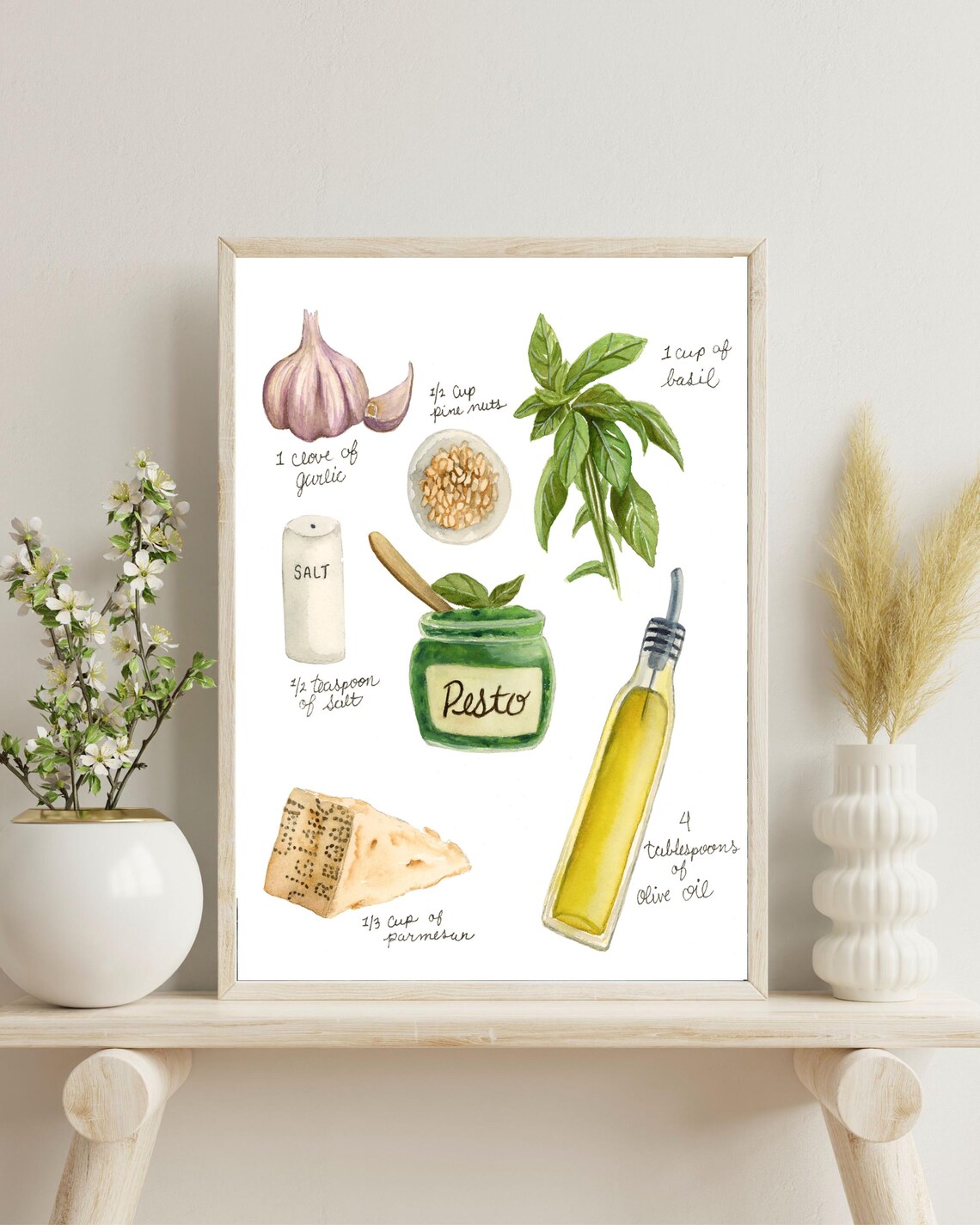 Pesto Recipe Watercolor Print, Food Illustration, Italian Art - Etsy