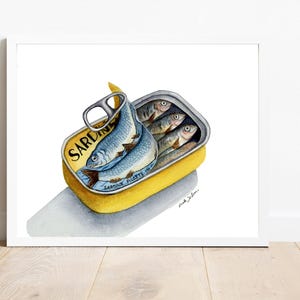 Tinned Fish Watercolor Print, Sardine Can Print, Food Illustration - Etsy