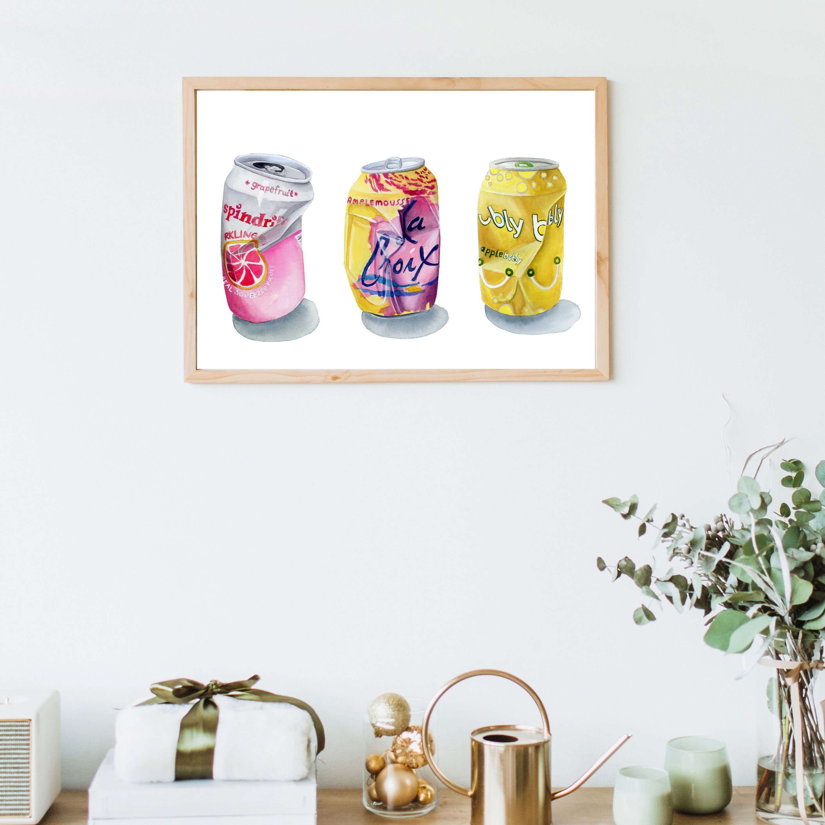 Sparkling Water Cans Watercolor Painting, Food Illustration, Bar Wall ...