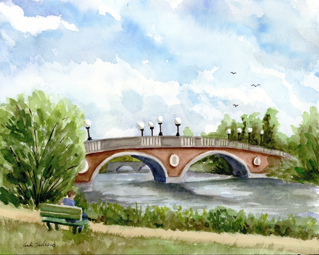Cambridge John Weeks Bridge Landscape Watercolor Print - Etsy