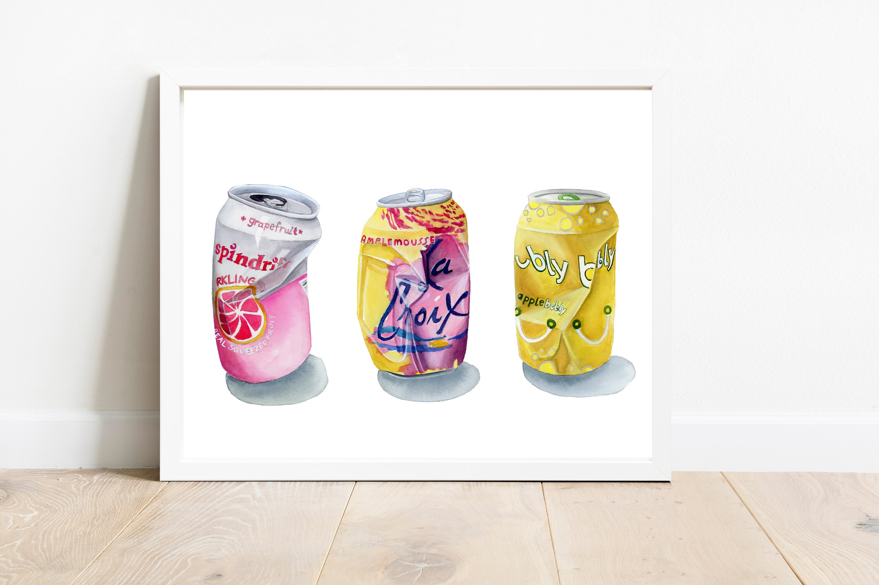 Sparkling Water Cans Watercolor Painting, Food Illustration, Bar Wall ...