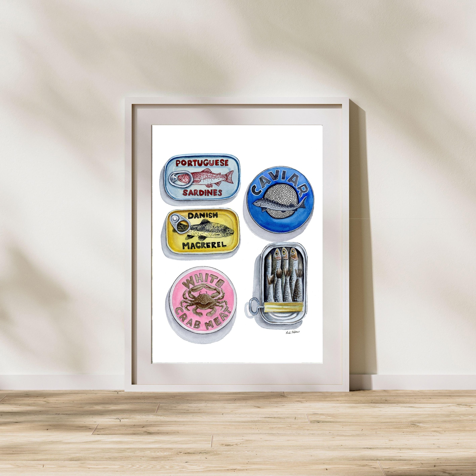 Tinned Fish Watercolor Print, Food Illustration, Sardine Art - Etsy