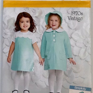 Simplicity 1207 Toddlers' Dress, Coat and Bonnet 1970s Vintage Sewing ...