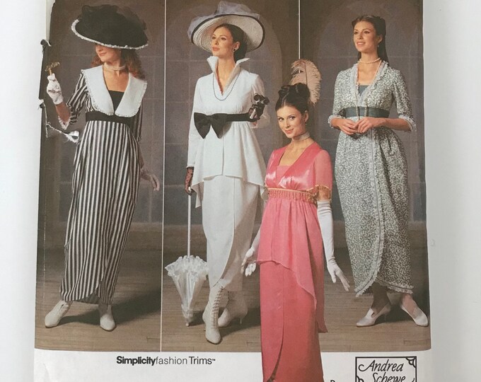 Simplicity 9699 Misses' Dress Empire Waist Wide Brim Hat Titanic 1900s Era Edwardian Costume ...