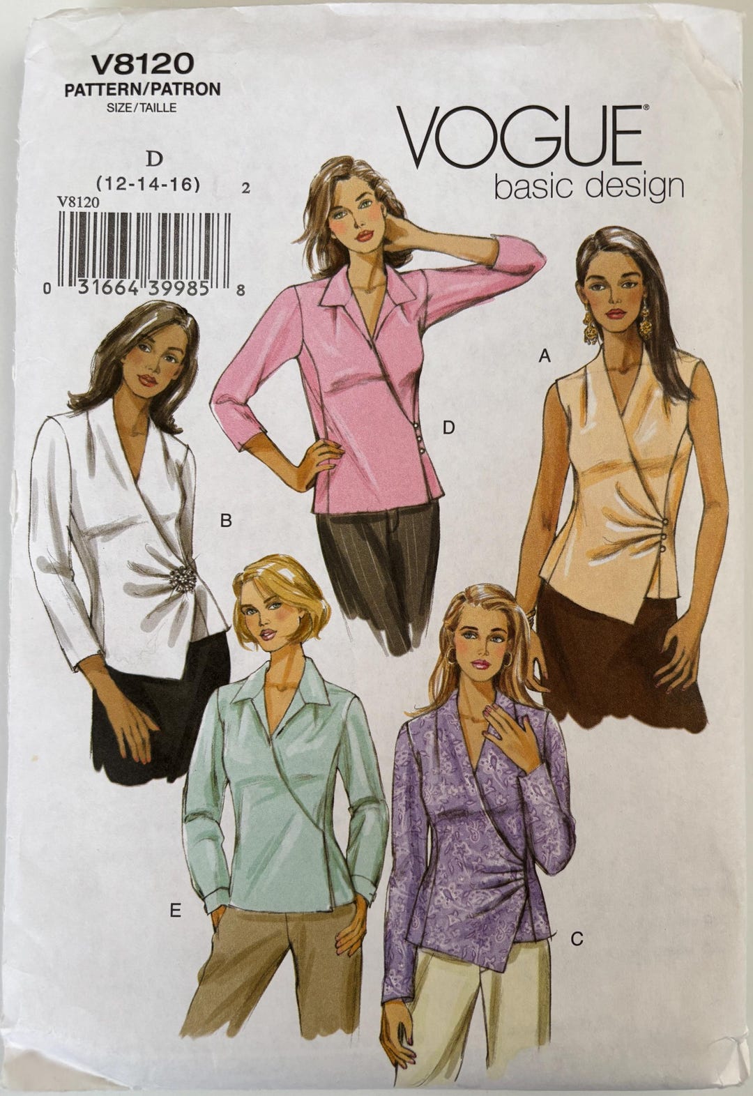 Vogue 8120 Misses' Blouse, Semi-fitted Surplice Cross Front Blouse With ...
