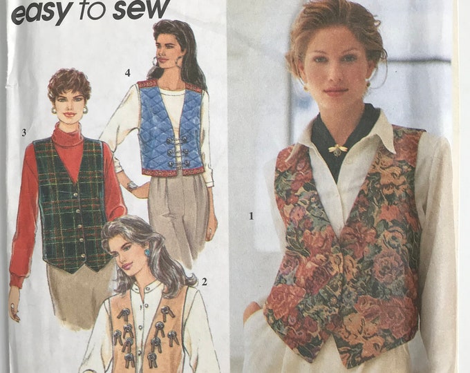 Simplicity 9279 1990s Misses' Lined Vests With Trim Variations, Length ...