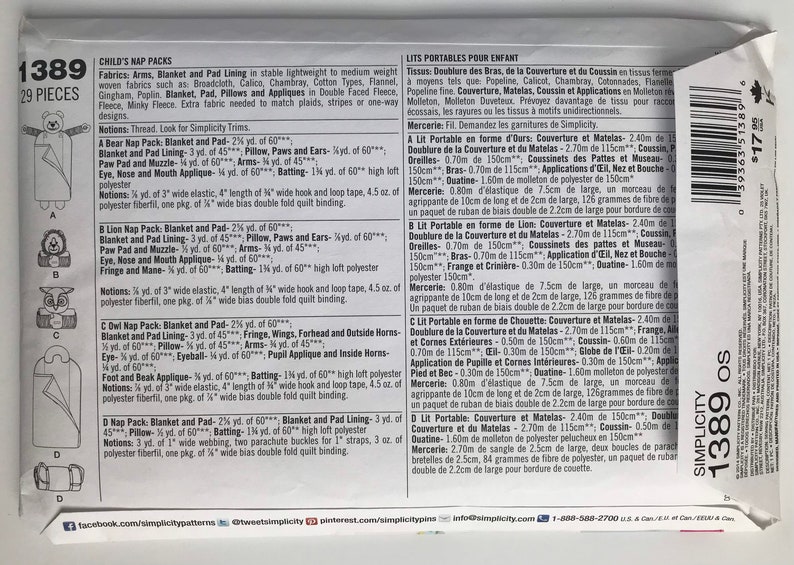 Simplicity 1389 Child's Nap Packs Roll up Fleece Blanket - Etsy