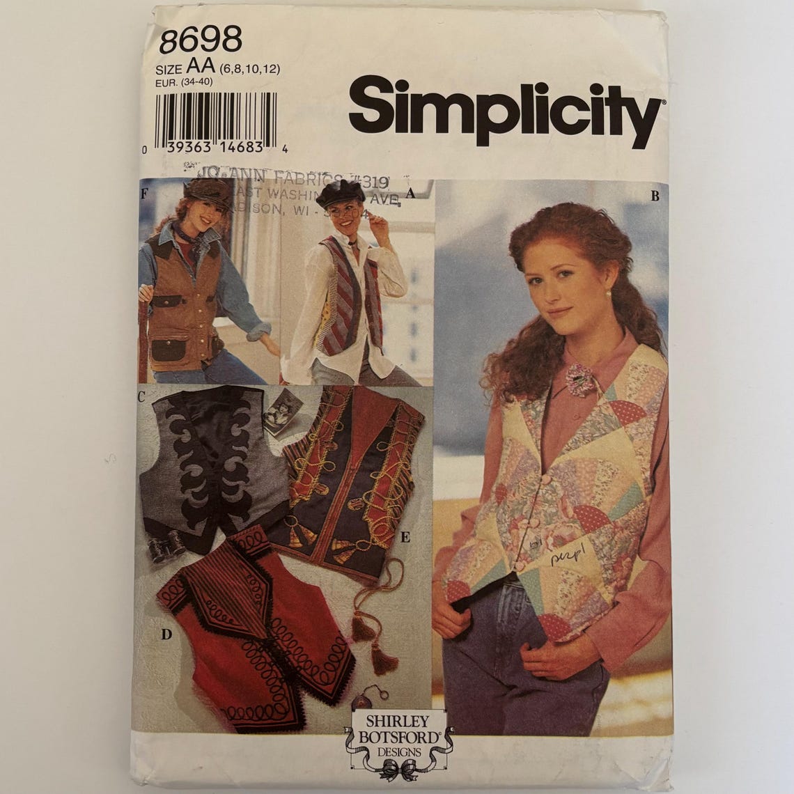 Simplicity 8698 90s Vests With Trim, Length & Hem Variations Sewing ...