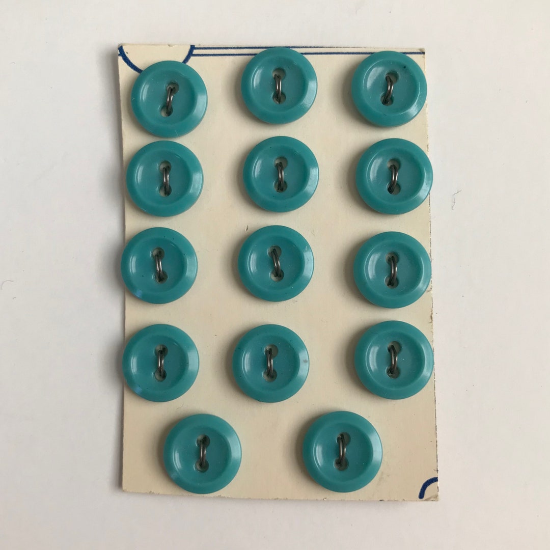 Vintage Aqua Blue Buttons, 7/16 Inch Plastic Buttons 14 Total 2-hole ...