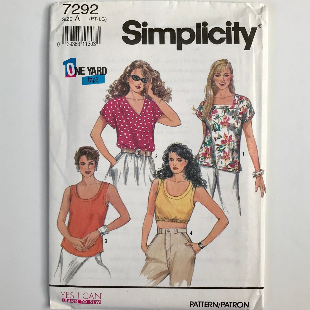 Simplicity 7292 90s Pullover Top Pattern: Neckline, Sleeve, Length ...
