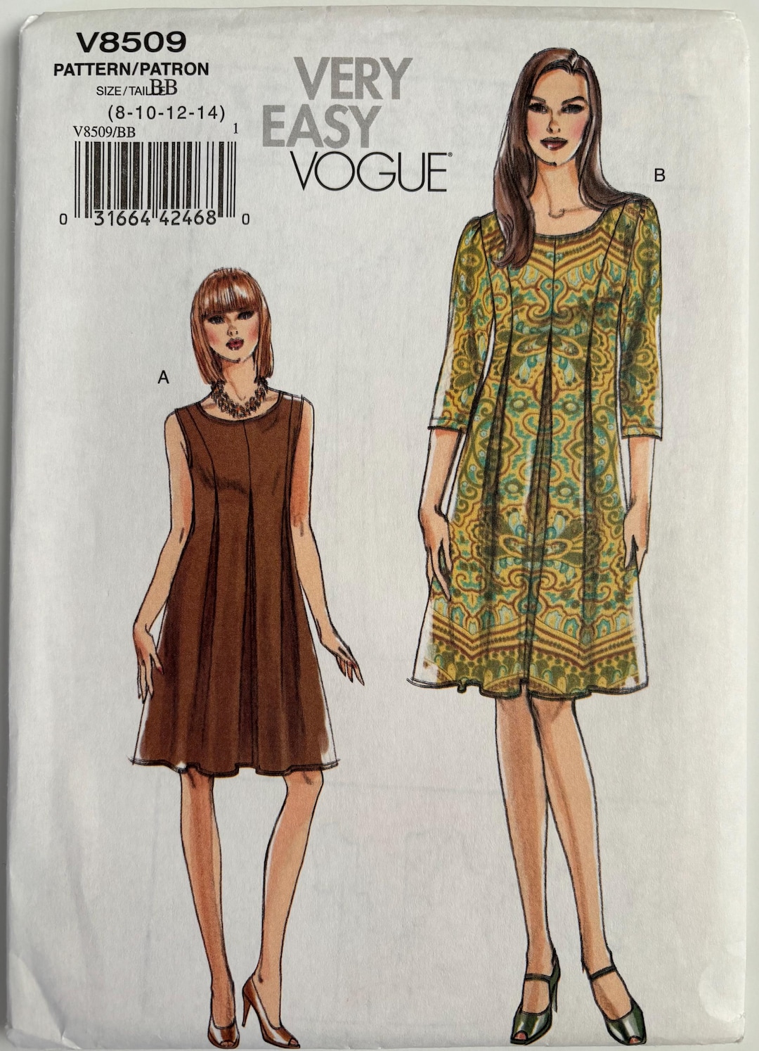 Vogue 8509 Fitted Dress W/ Princess Pleats, Pockets, Sleeve Variations ...