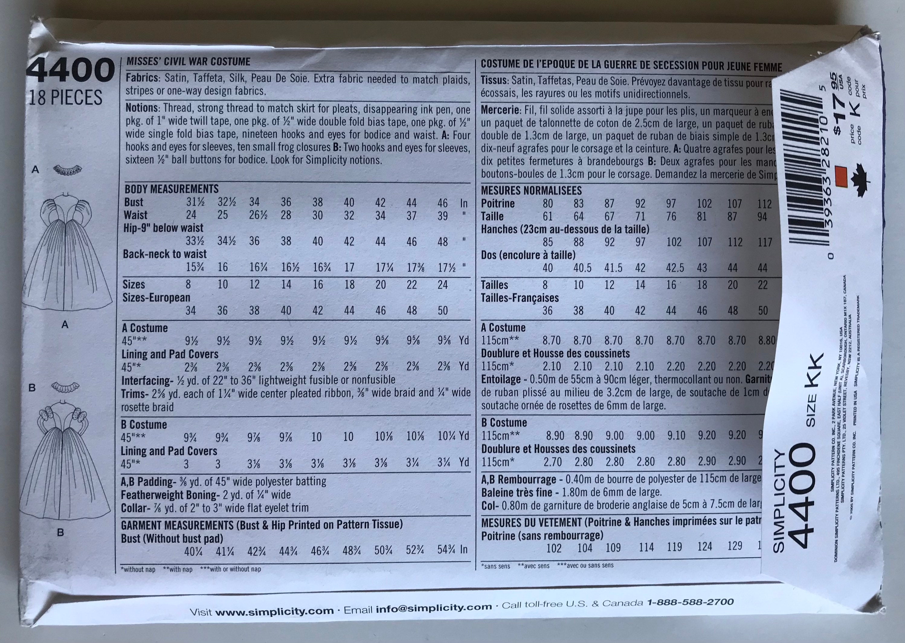 Simplicity 4400 Misses' Civil War Costume Pattern - Etsy