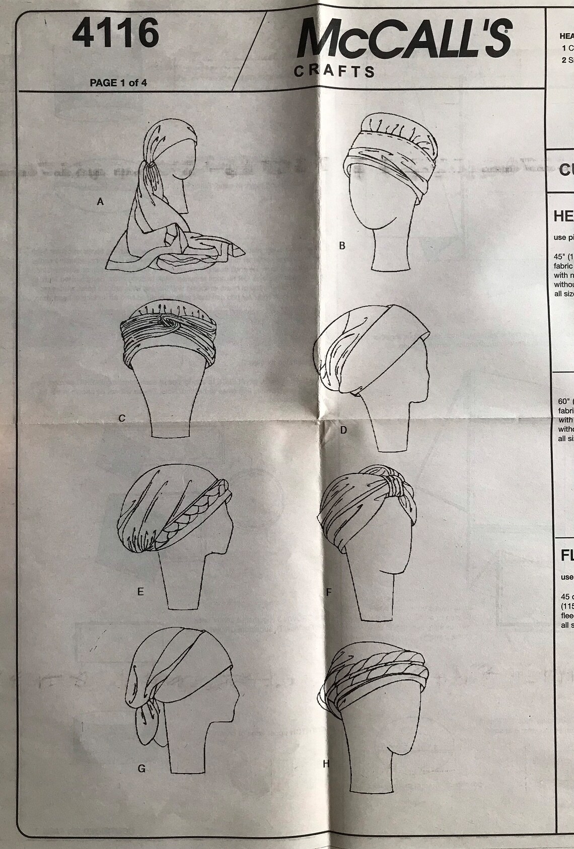 Mccall's 4116 Turbans Headwrap and Hats Sewing Pattern - Etsy