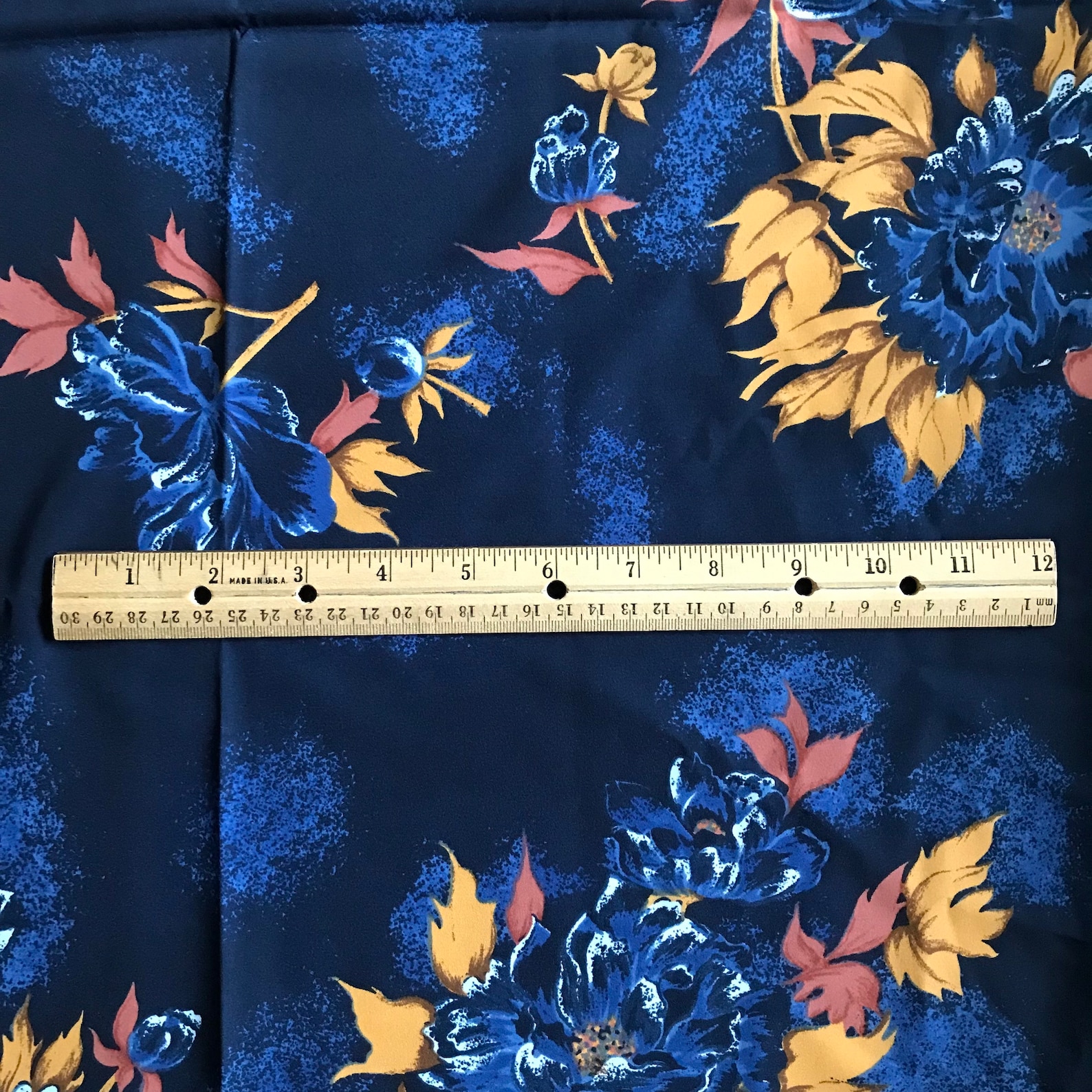Vintage Dark Blue Floral Print Drapey Fabric Merry Mary - Etsy