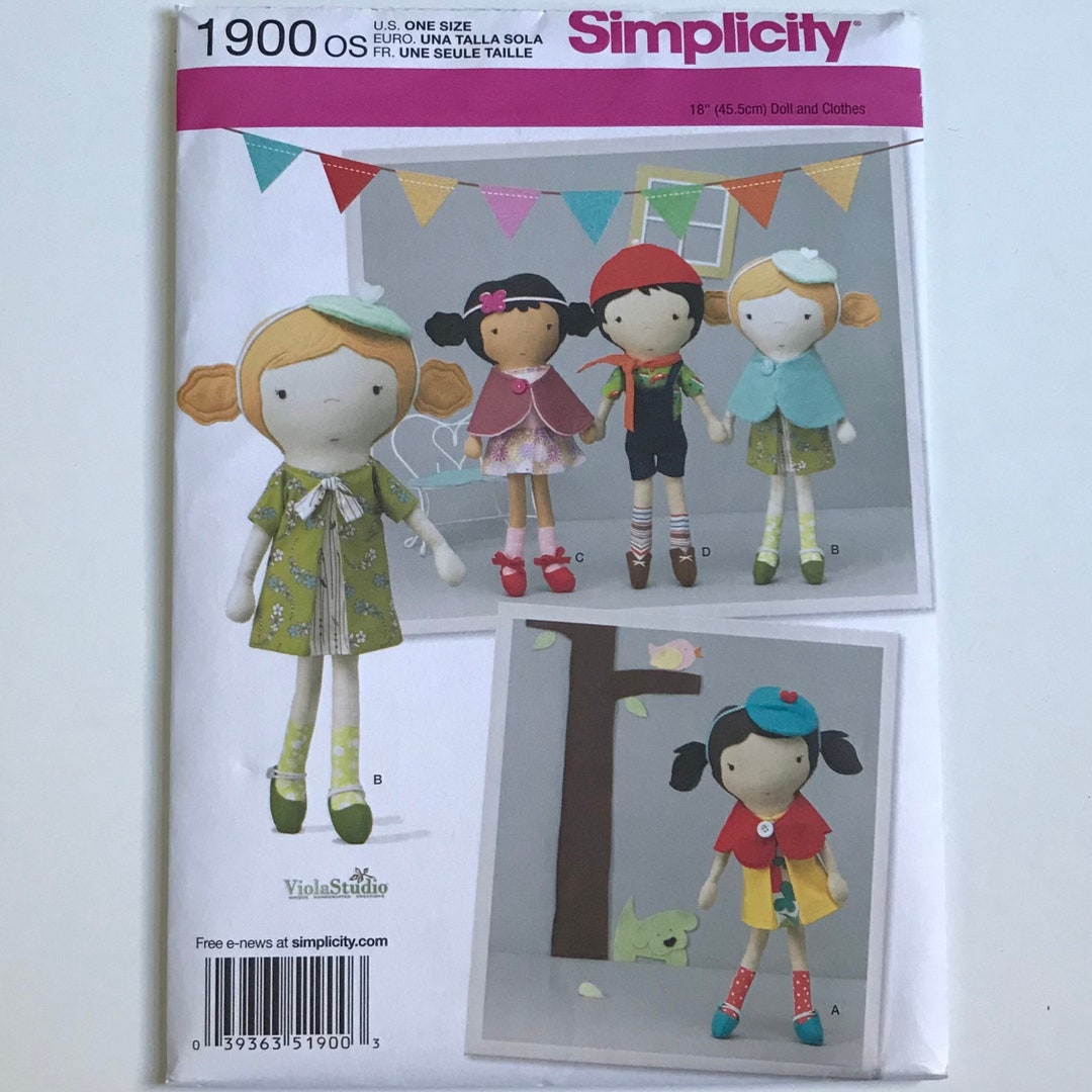 Simplicity 1900 18" Soft Doll and Clothes by Viola Studio, Boy or Girl Doll Muslin With ...