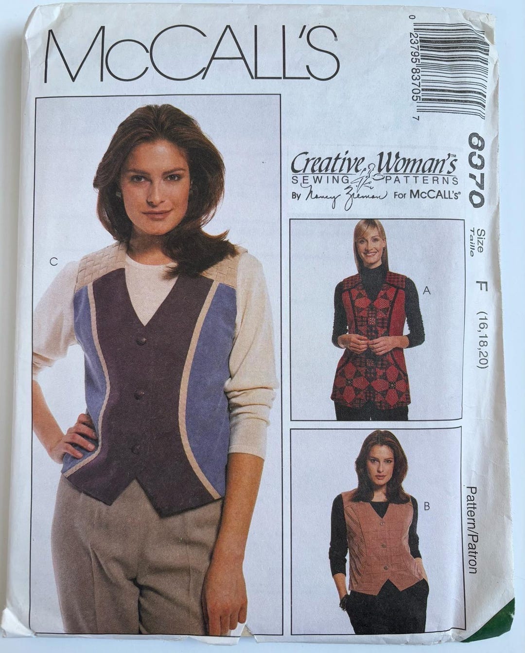 Mccall's 8370 90s Misses' Lined Vests With Trim Variations by Nancy ...