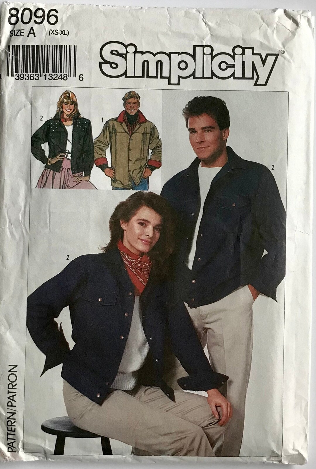 Simplicity 8096 90s Unisex Jean Jacket Sewing Pattern Loose-fitting ...
