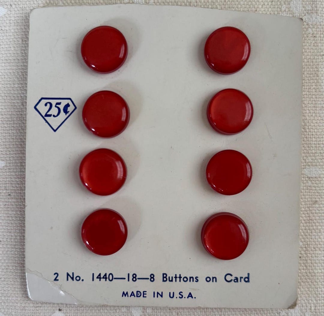 Red Vintage Shank Buttons, 8 Total Plastic 7/16 of an Inch Diameter ...