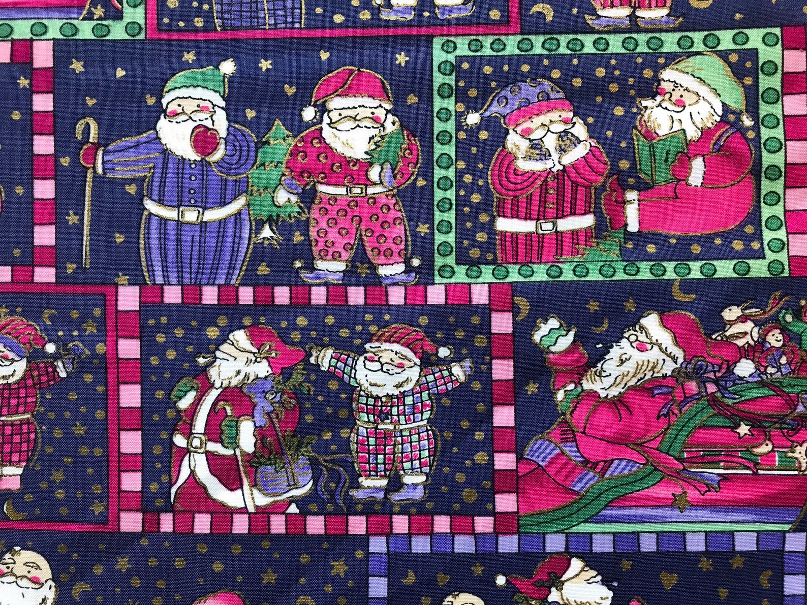 Santa Print Christmas Fabric in a Grid in Blues/purples/pinks - Etsy