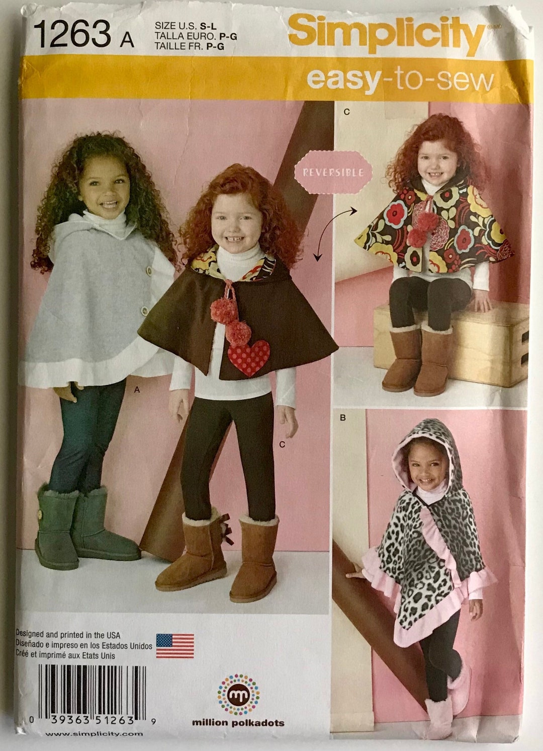 Simplicity 1263 Childs' Poncho & Reversible Cape Sewing Pattern Easy ...