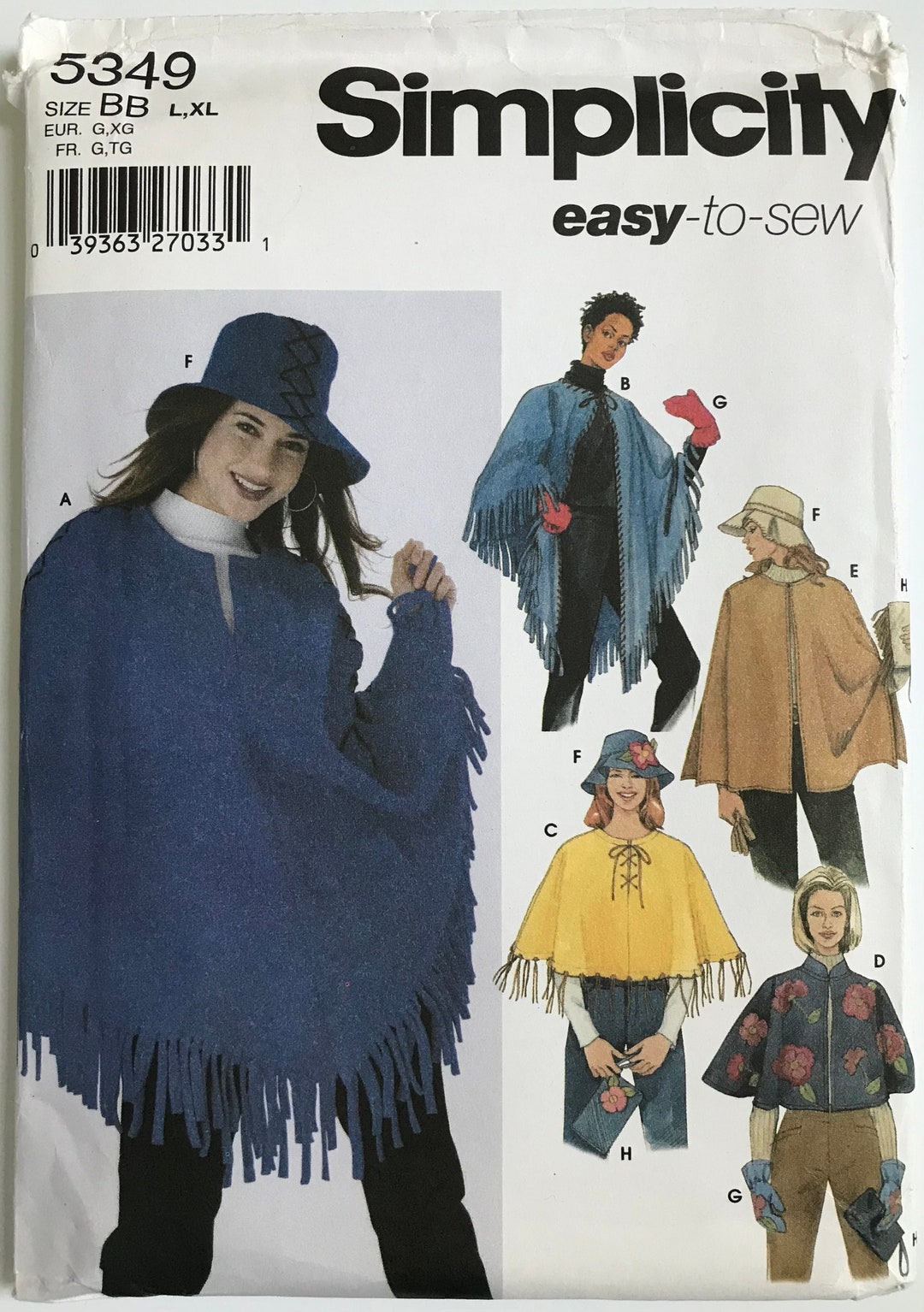 Simplicity 5349 Ponchos and Purse, Hat & Mittens in 3 Sizes Ponchos W ...