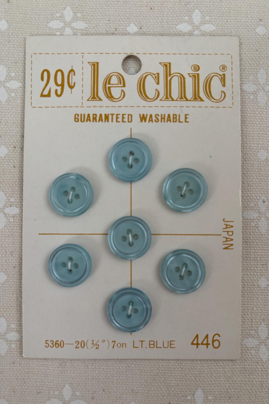 Light Blue Buttons- 7 Total, 1/2 Inch Vintage by Le Chic, 4-hole ...