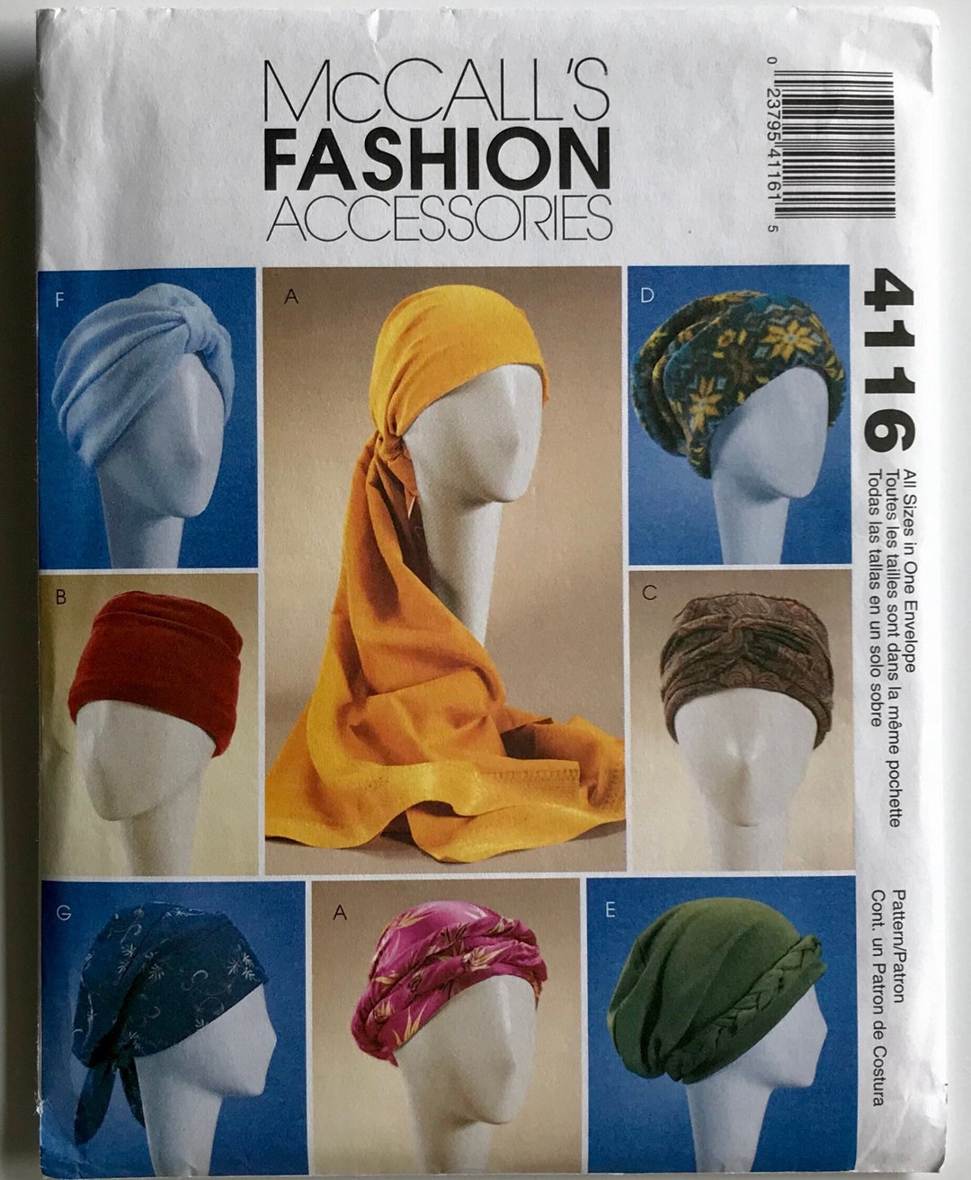 Mccall's 4116 Turbans, Headwrap and Hats Sewing Pattern Woven Headwrap ...