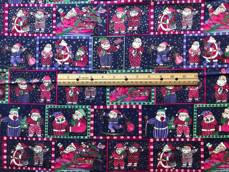 Santa Print Christmas Fabric in a Grid in Blues/purples/pinks - Etsy