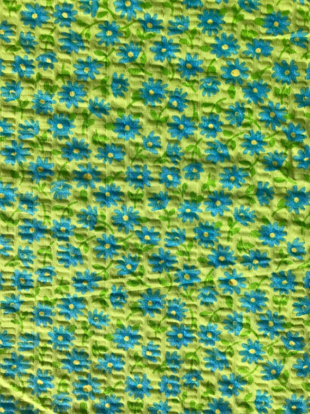 Bright Fabric Blue Flower Print on Lime Green Tutti Frutti Textured ...