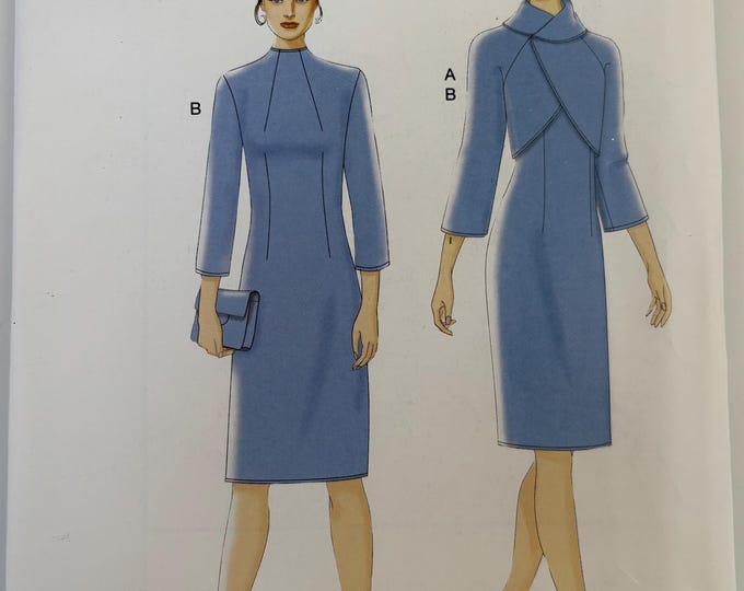 Vogue V9266/V1736/R10336 Funnel Neck Shift Dress, Below Elbow Sleeves ...