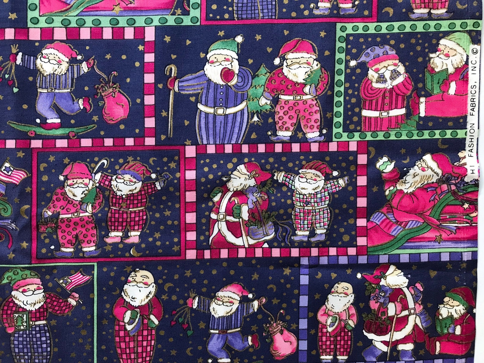 Santa Print Christmas Fabric in a Grid in Blues/purples/pinks - Etsy