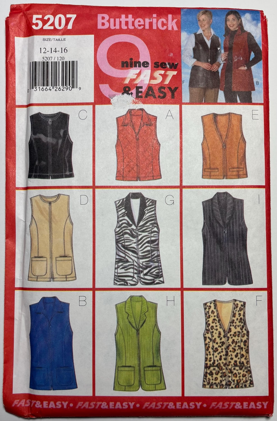 Butterick 5207 Misses'/petite Vest Pattern, Zip Front With/without ...