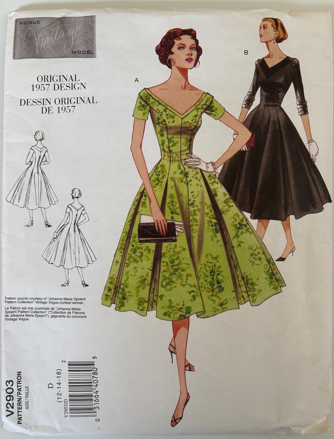 Vogue 2903 Dress: 1957 Original With V-neckline, Inverted Pleats Sewing ...