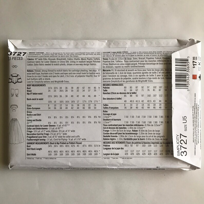 Simplicity 3727 Misses' Costume Pattern Civil War | Etsy