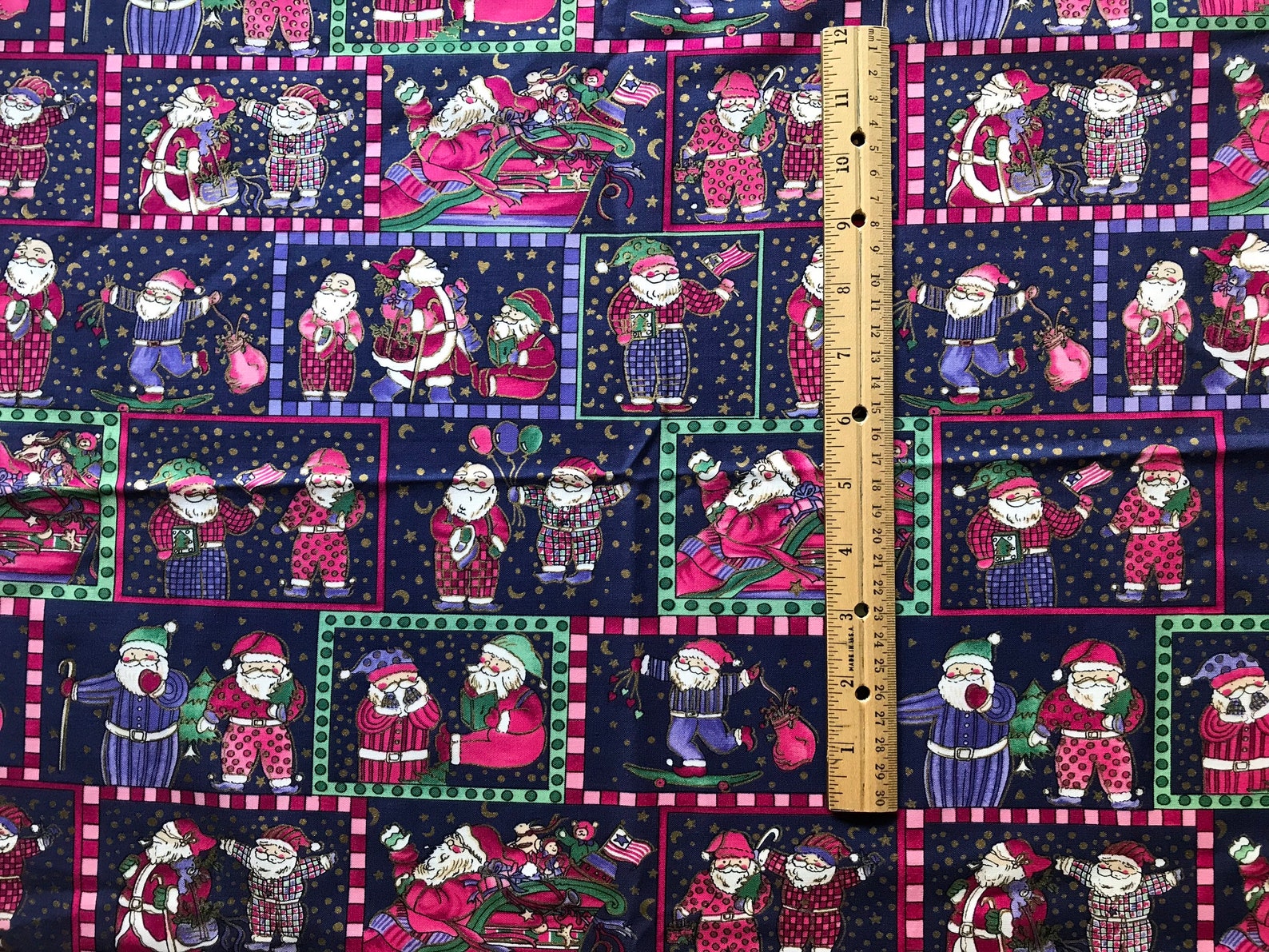 Santa Print Christmas Fabric in a Grid in Blues/purples/pinks - Etsy