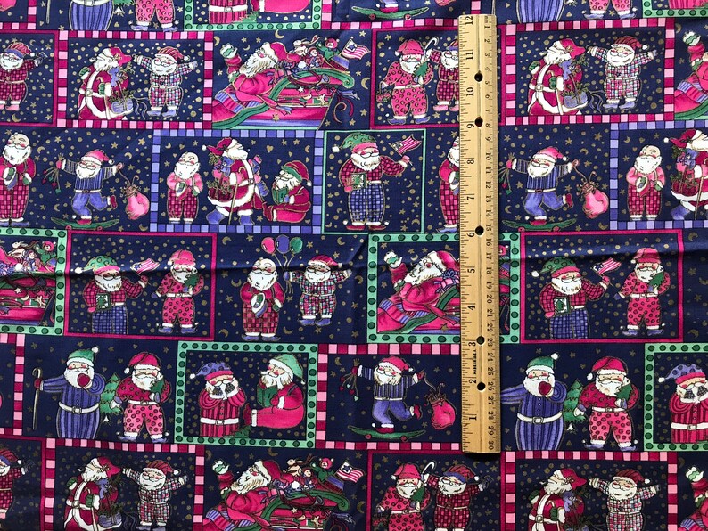 Santa Print Christmas Fabric in a Grid in Blues/purples/pinks - Etsy