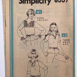 Simplicity 8337 1970s Pullover Woven Top With Slash Collar Neckline ...