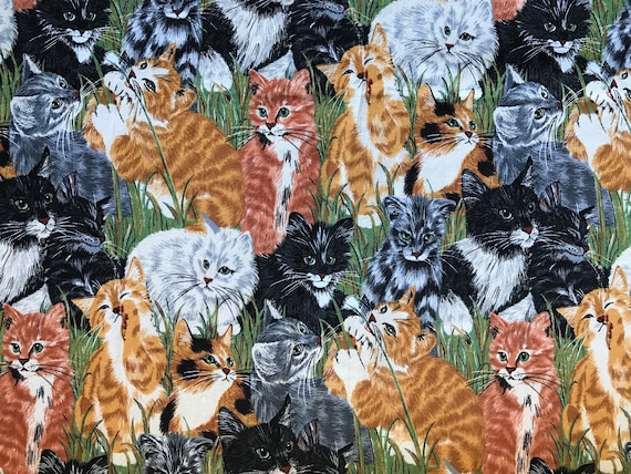 Vintage Cat Print Fabric